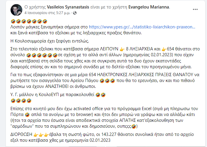 Η Κυβέρνηση "ΚΟΥΛΙΣΤΑΝ" διαγράφει αριθμούς νεκρών για να μην βλέπουμε ...
