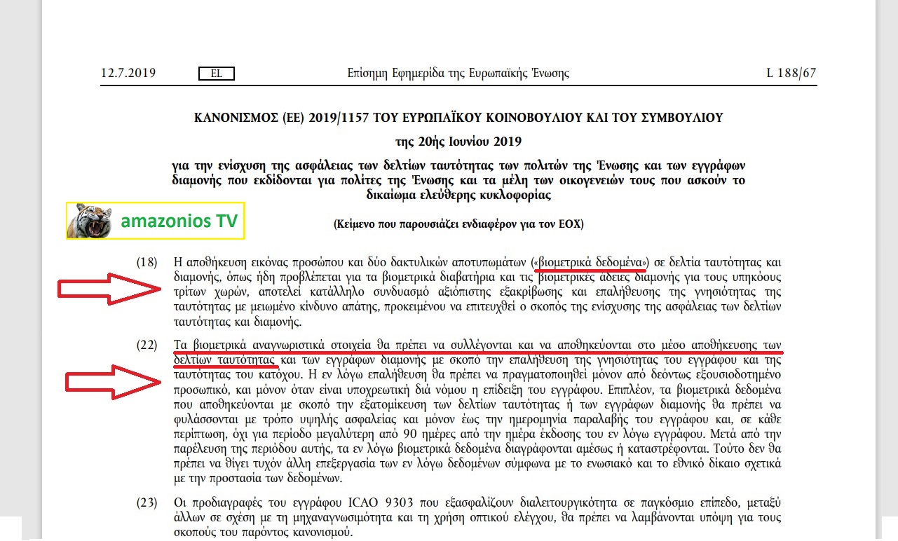 Το εδάφιο του Νόμου για τις ηλεκτρονικές Ταυτότητες εχει το "Τσιπάκι ...